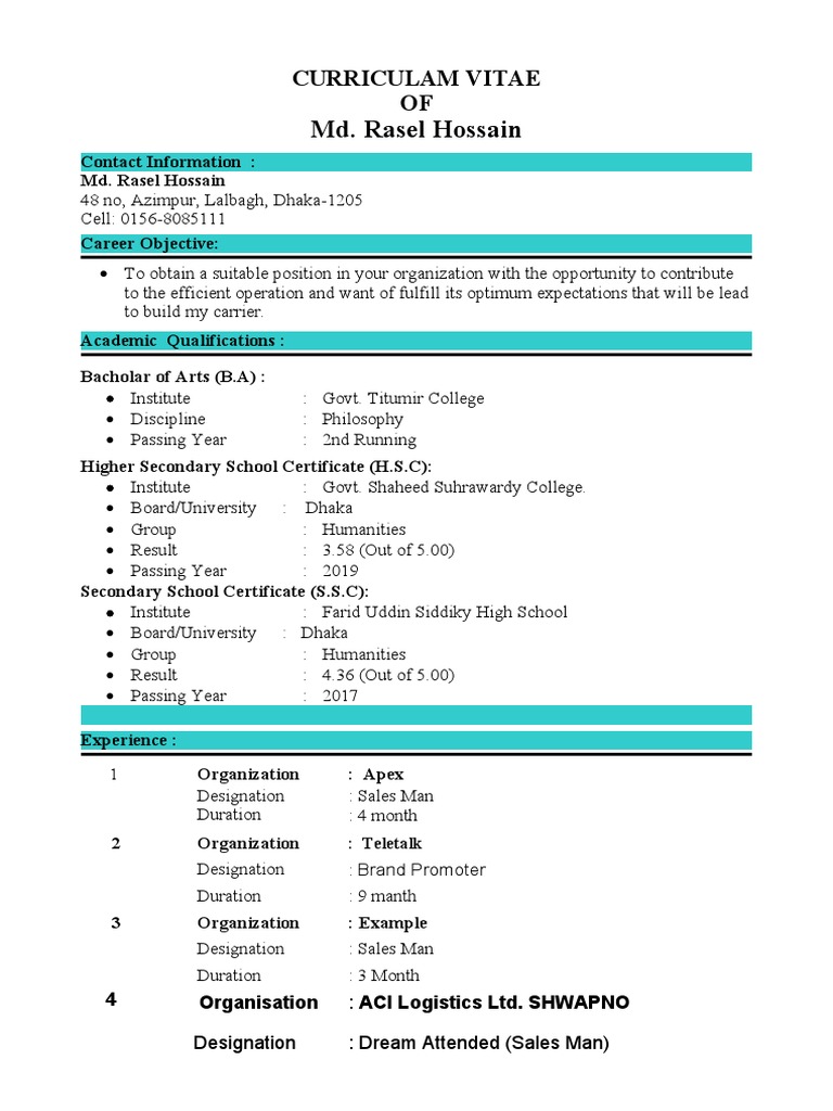 1 Md Rasel Hossain Cv New 1 Pdf