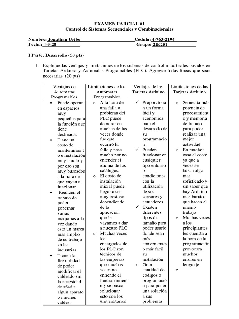 EXAMEN PARCIAL - CSC1.Jonathan Uribe | PDF | Controlador lógico programable | Ciencias de la ...