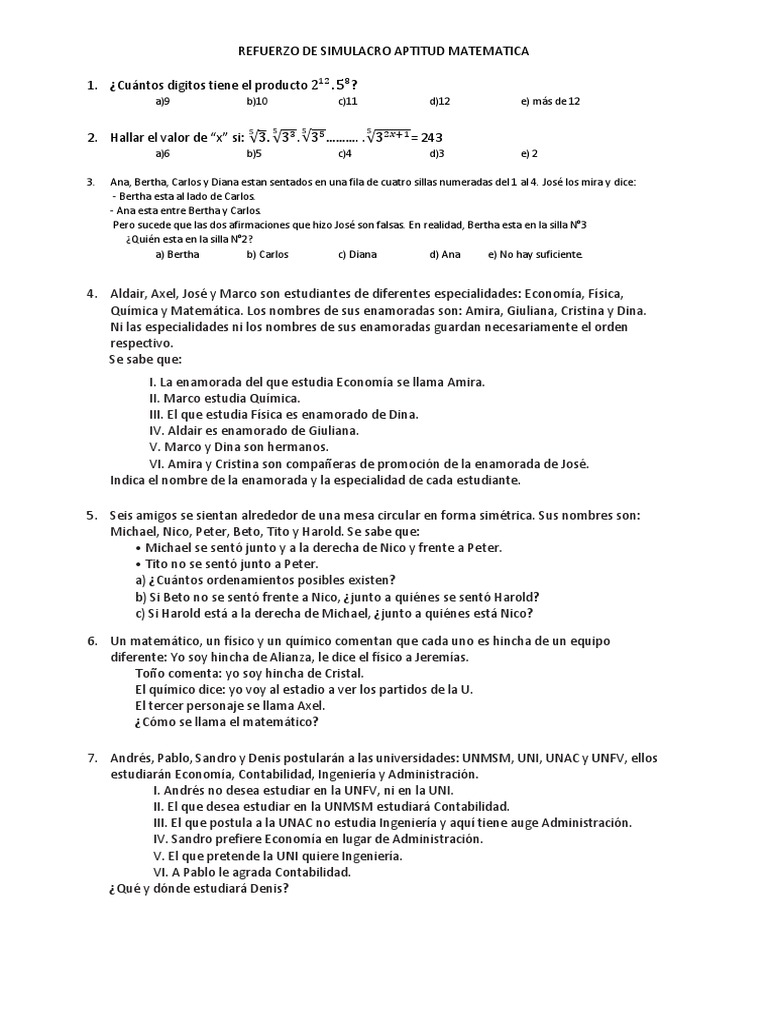 Simulacro Aptitud Pre U | PDF