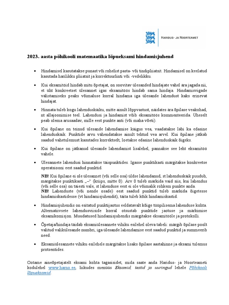 Matemaatika Eksami Vastused | PDF