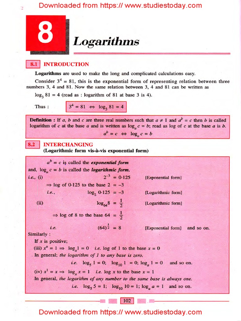 ICSE Class 9 Maths Chapter 08 Logarithms | PDF