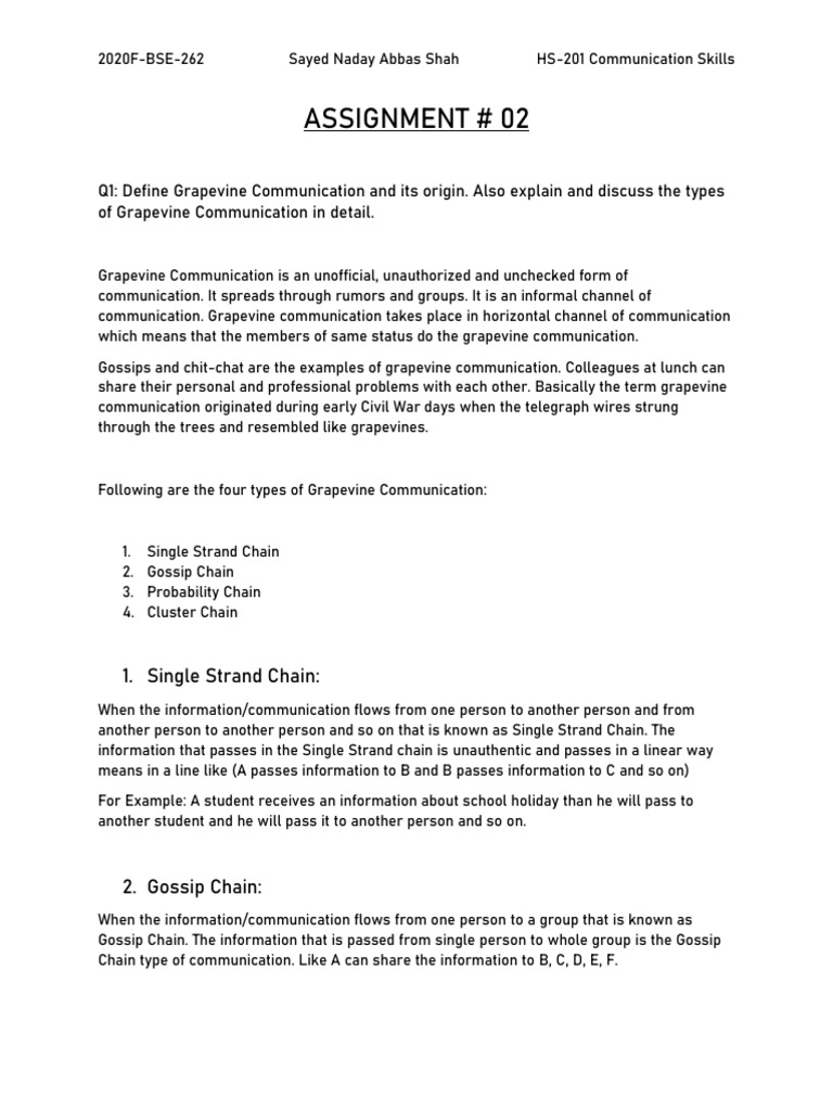 Communication Skills Assignment 2 | PDF | Communication | Rumor Communication Skills Assignment 2 | PDF | Communication | Rumor