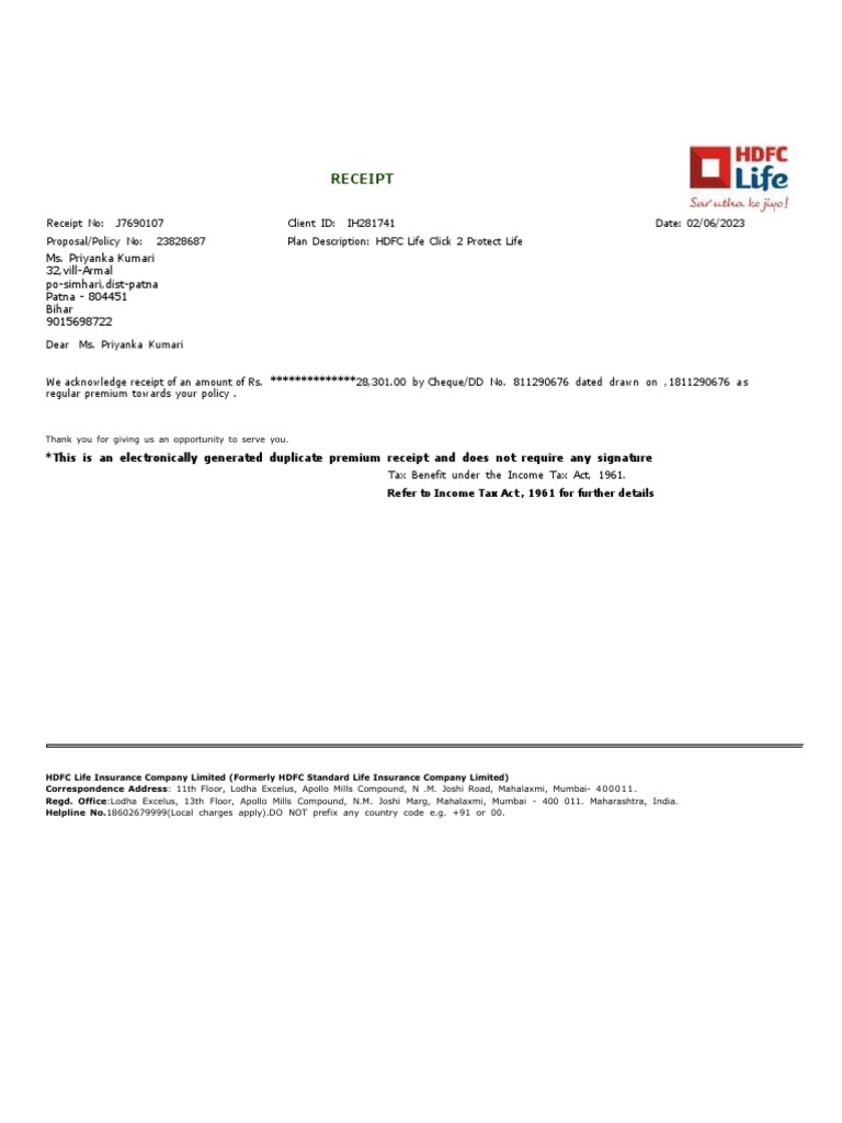 Premium Receipt | PDF