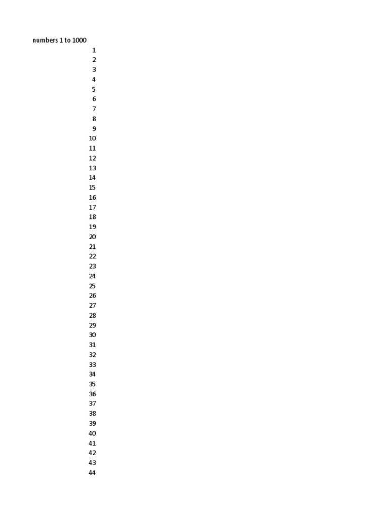 Numbers 1 To 1000 Excel | PDF
