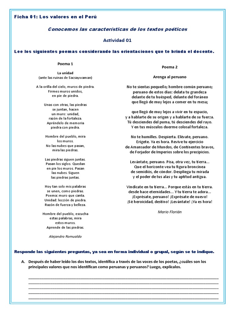 ADA 6- ACTIVIDAD-Ficha textos poéticos - 2do | PDF