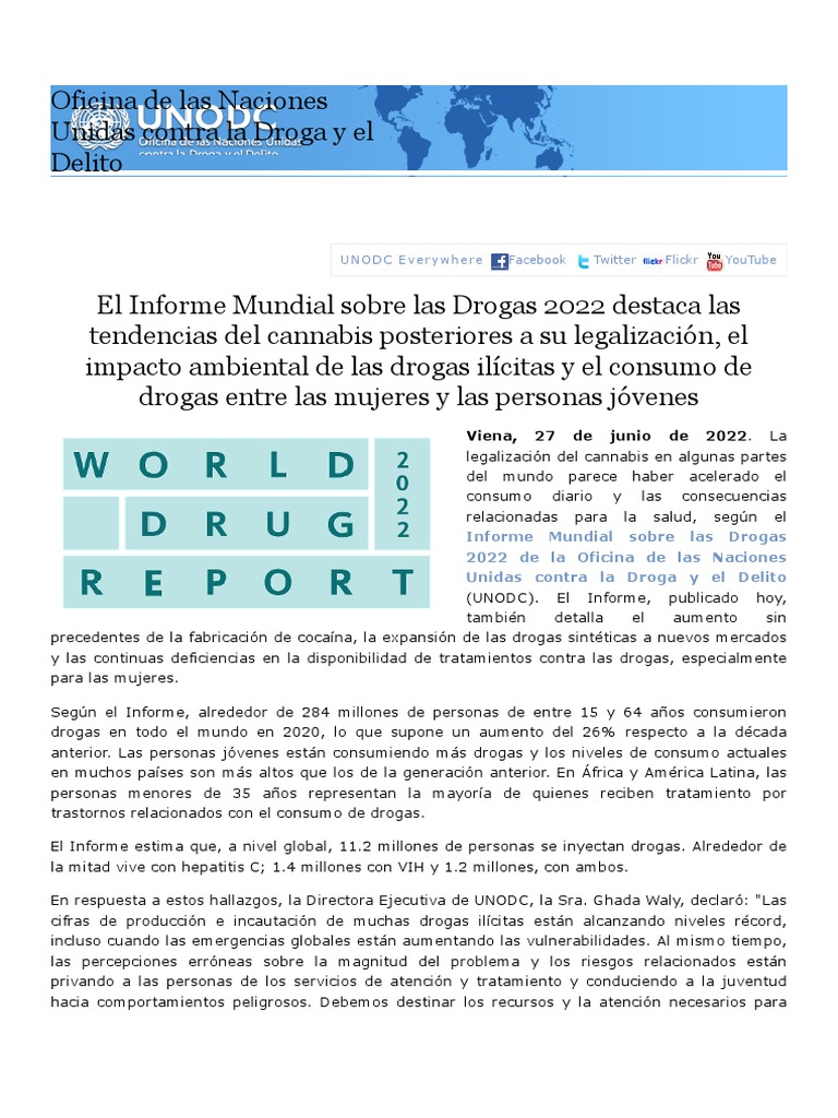 El Informe Mundial Sobre Las Drogas 2022 | PDF | Comercio ilegal de drogas | Drogas Psicoactivas