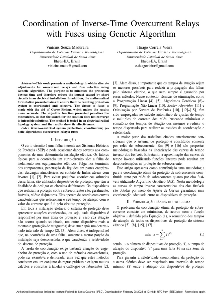 Coordination Of Inverse Time Overcurrent Relays With Fuses Using Genetic Algorithm Pdf