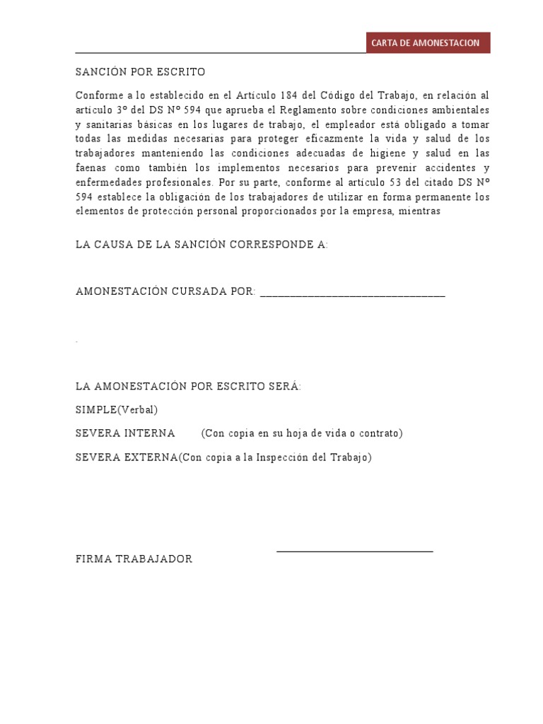 CARTA DE AMOnestacion | PDF CARTA DE AMOnestacion | PDF