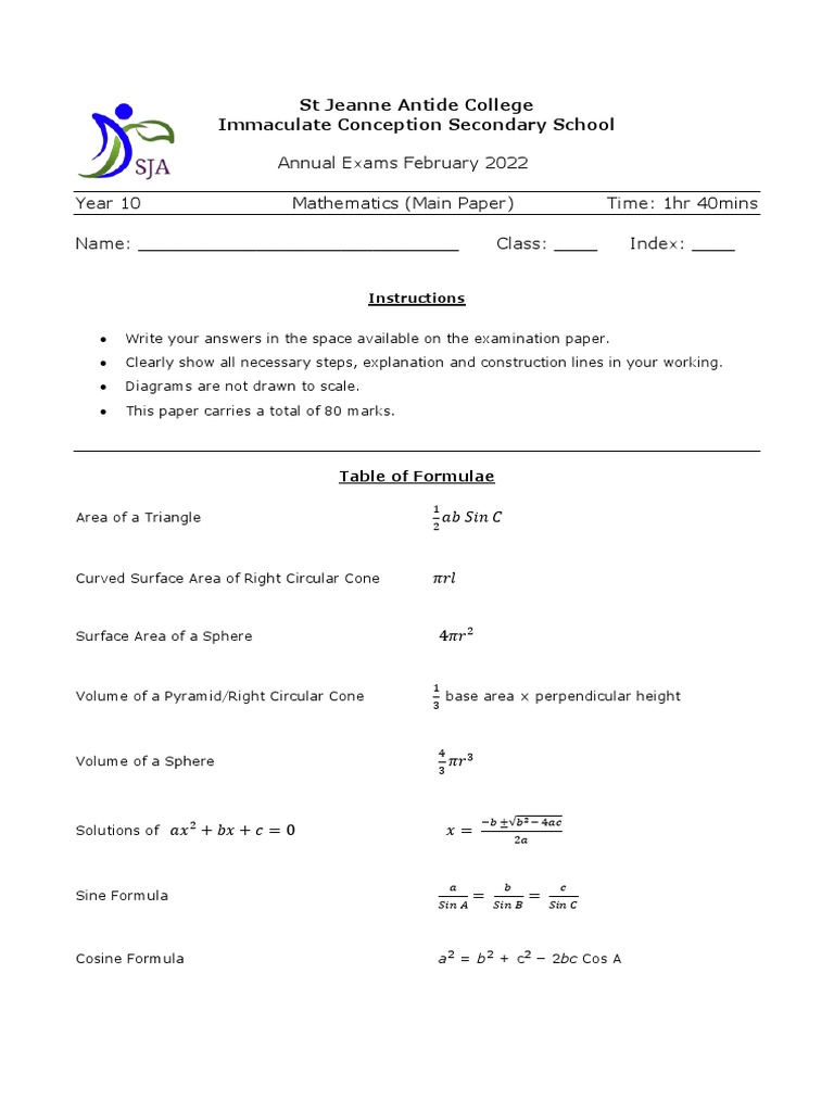 Year 10 - Mathematics Core - Annuals June 2022 8 | PDF | Area | Geometry
