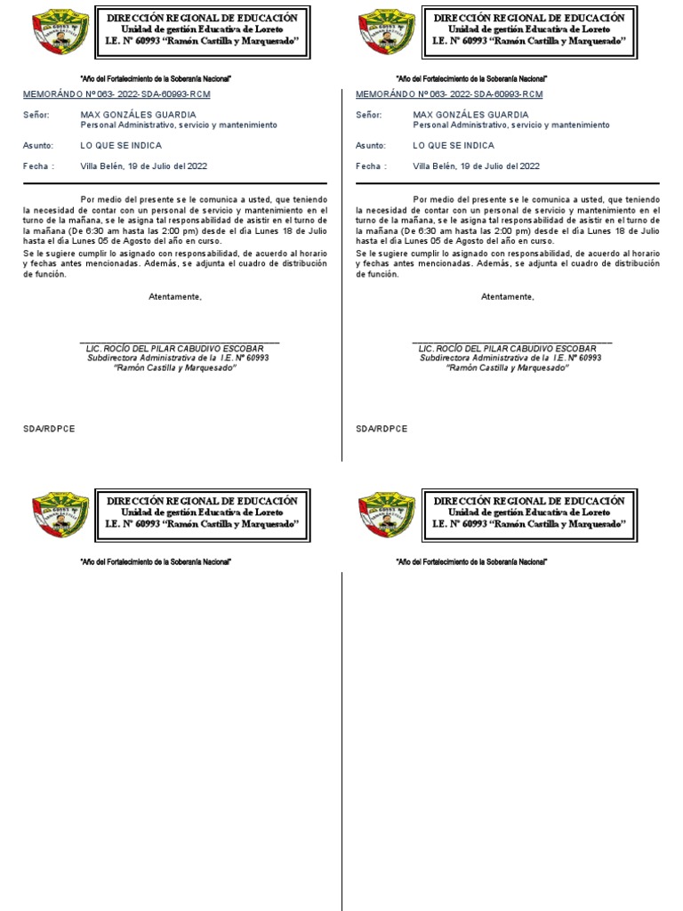 Memo.063-2022 - Sr. Max Gonzáles-Apoyo Por Necesidad | PDF