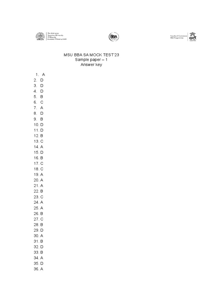 Sample Paper-1. Answer Key | PDF