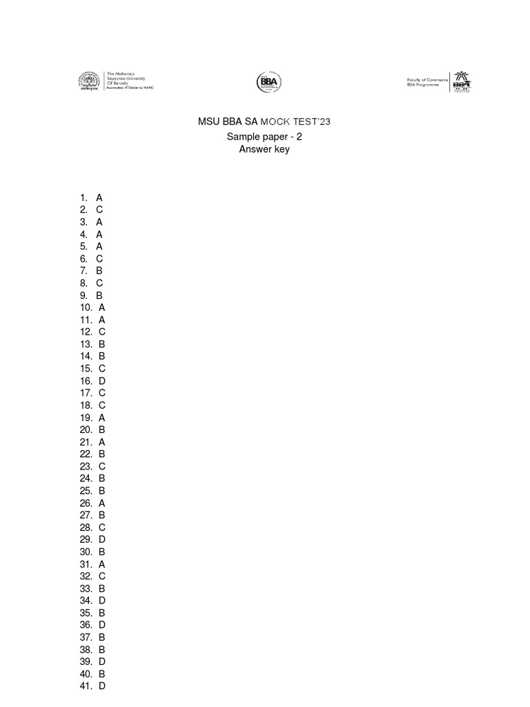 Sample Paper - 2 Answer Key | PDF
