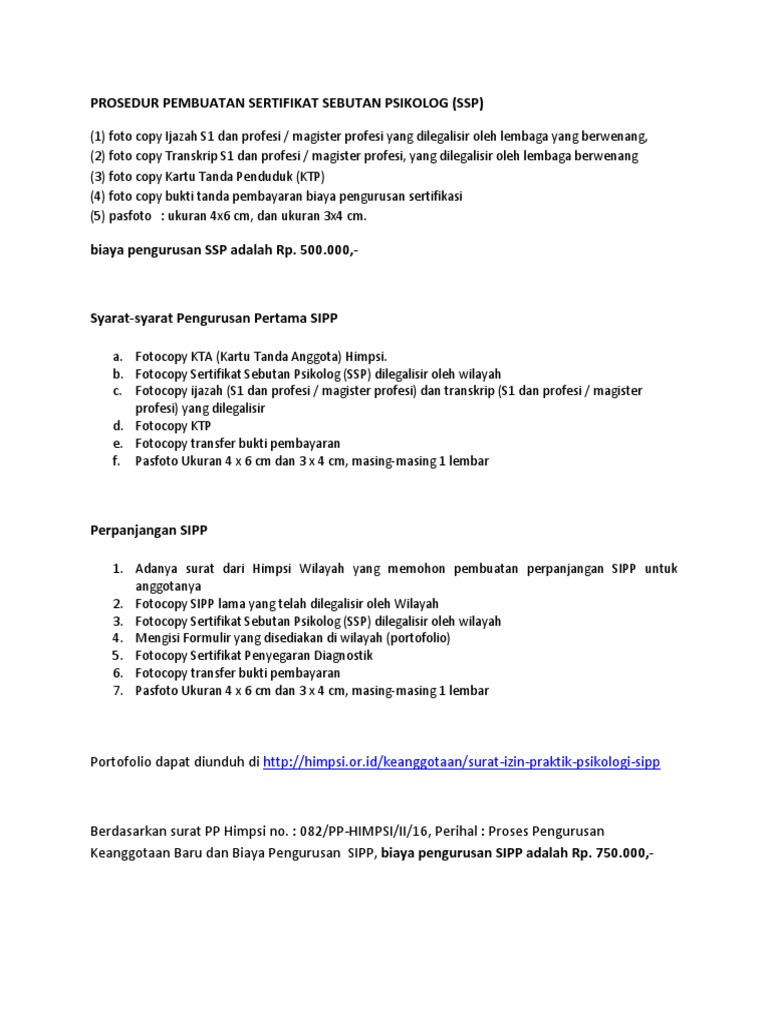 Prosedur Pembuatan SSP Dan SIPP - 2018 | PDF