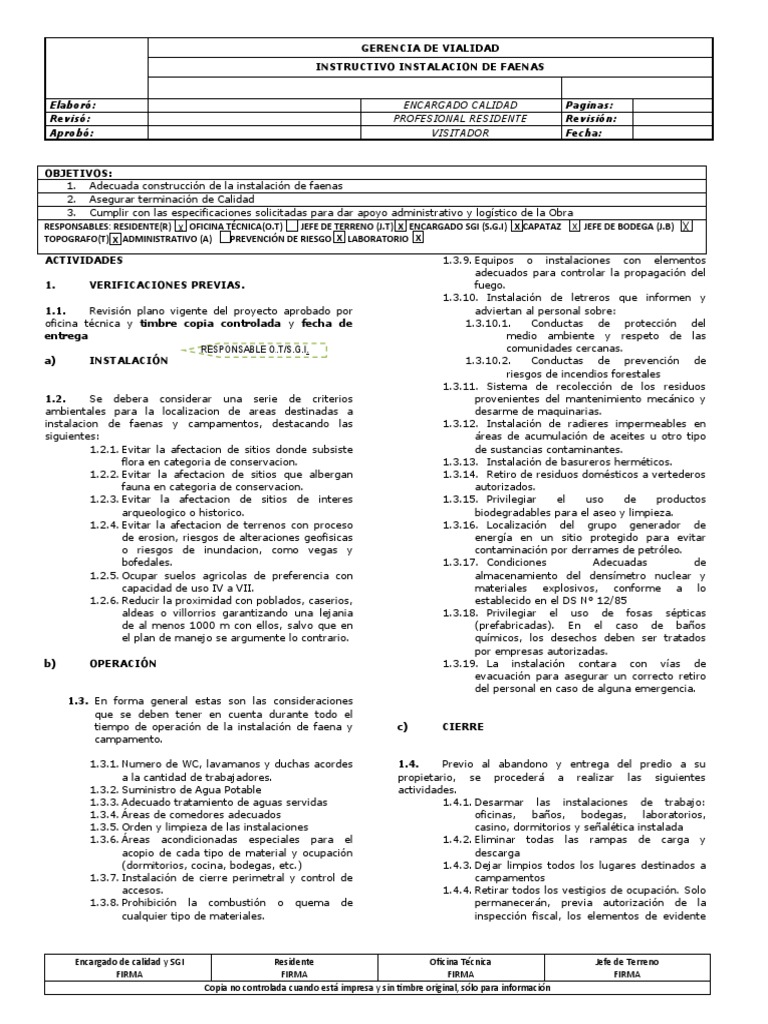 Instructivo de Instalacion de Faenas | PDF
