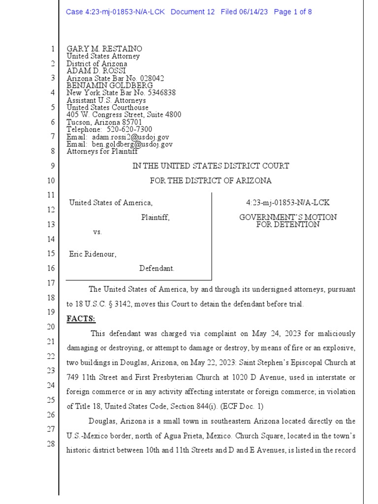 Eric Ridenour Detention Request | PDF