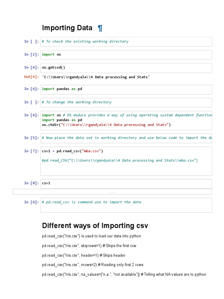 1 Import And Handling Data Jupyter Notebook Pdf Comma Separated Values Computing