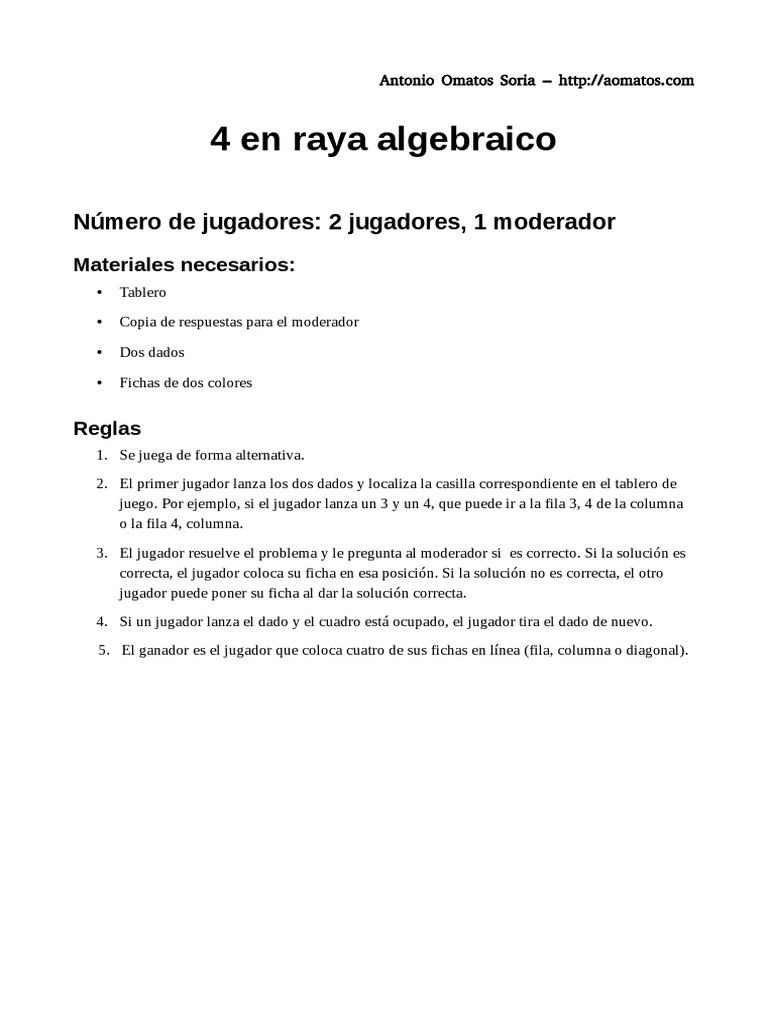 Reglas del juego 4 en raya | PDF | Deportes y actividades al aire libre