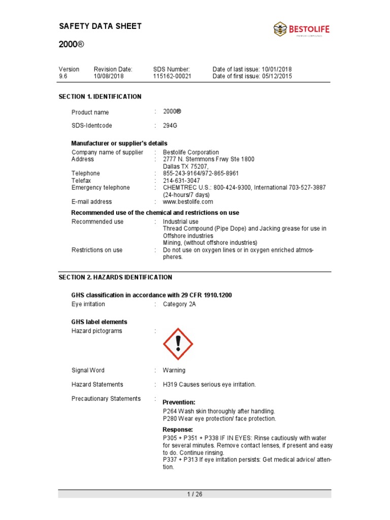 MSDS Bestolife 2000 | PDF