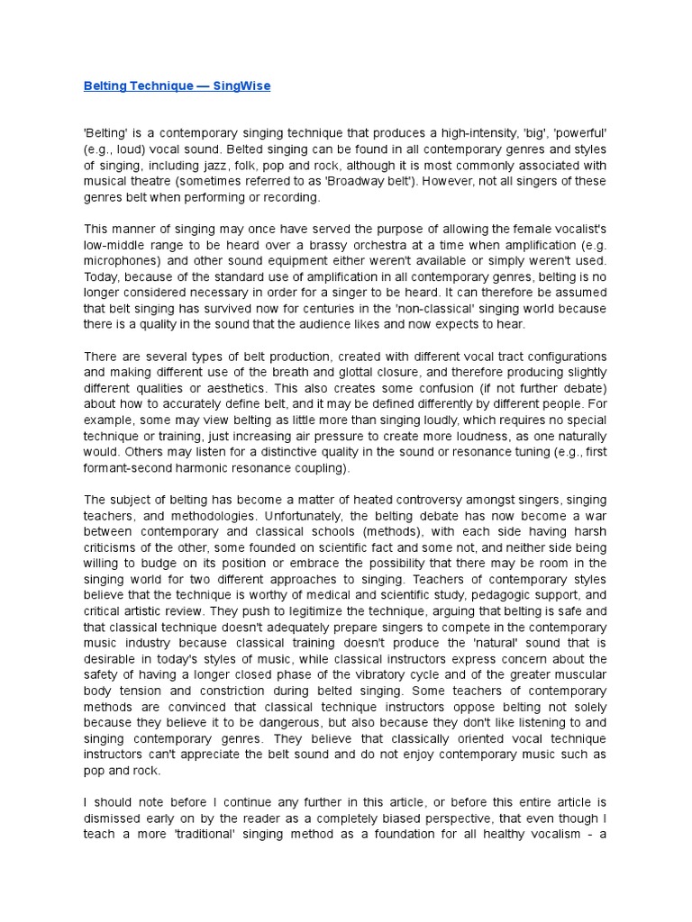 SingWise - Belting Technique | PDF | Singing | Human Voice