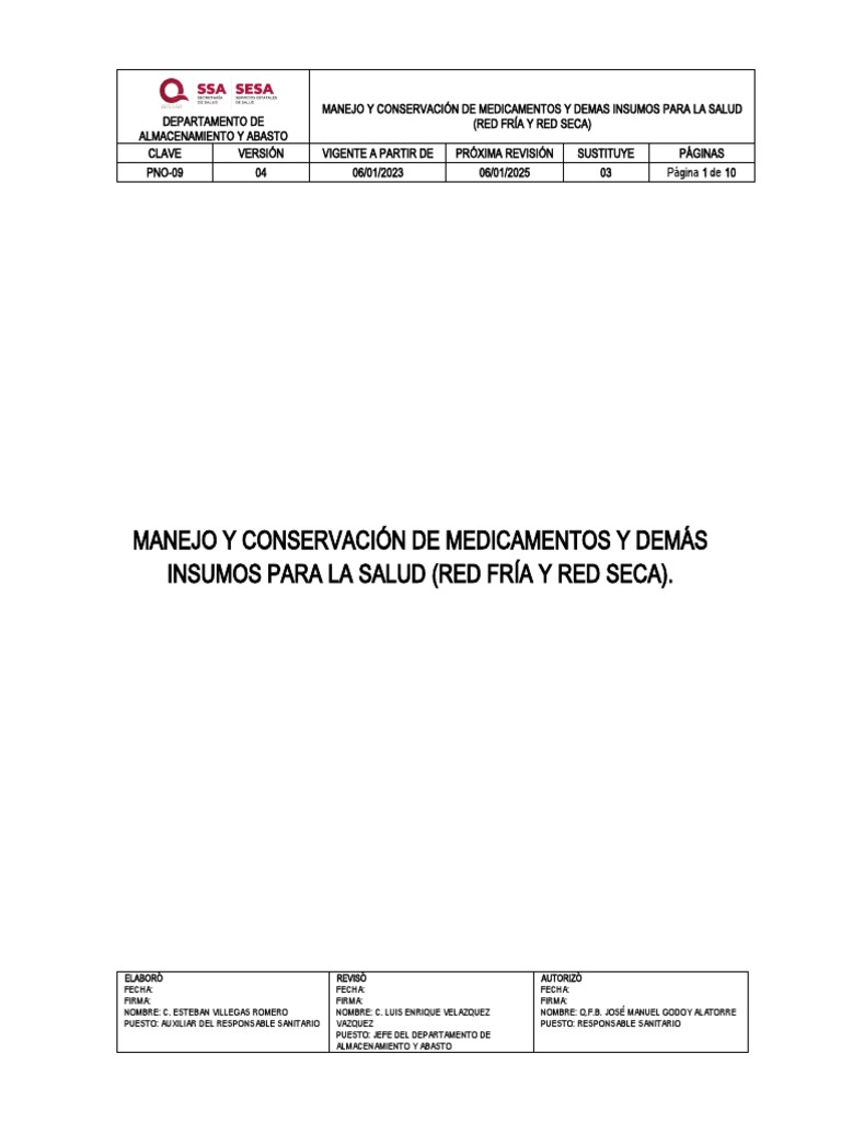 PNO-09 Manejo y Conservación de Los Medicamentos y Demas Insumos para ...