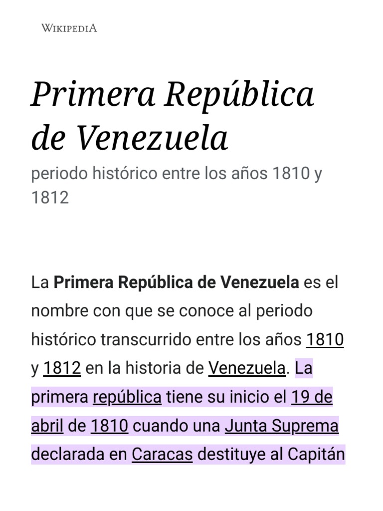 Primera República de Venezuela - Wikipedia, La Enciclopedia Libre | PDF