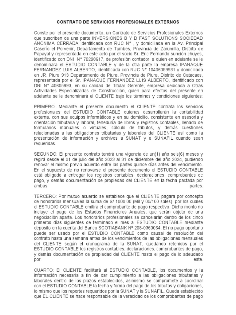 contrato | PDF | Contabilidad | Servicios financieros