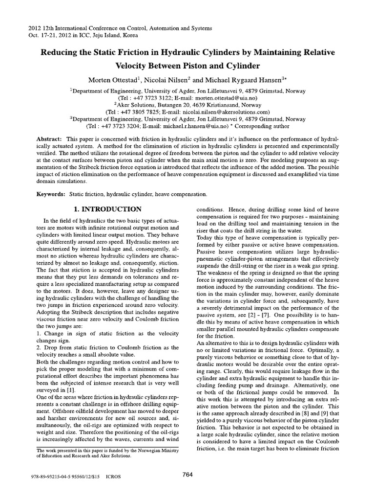 Reducing The Static Friction in Hydraulic Cylinders by Maintaining ...