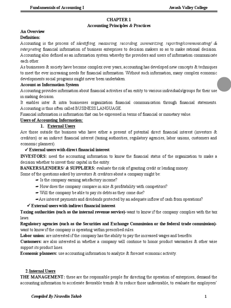 Fundamentals of Accounting I Note | PDF | Debits And Credits | Equity ...
