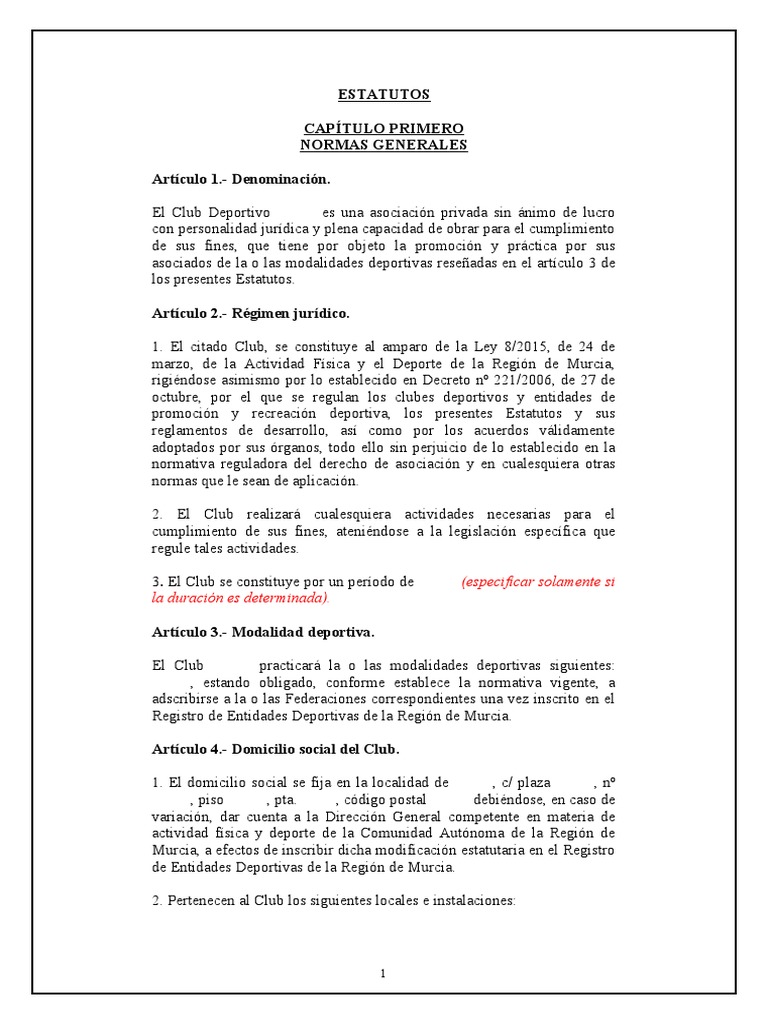 Modelo Estatutos Club | PDF