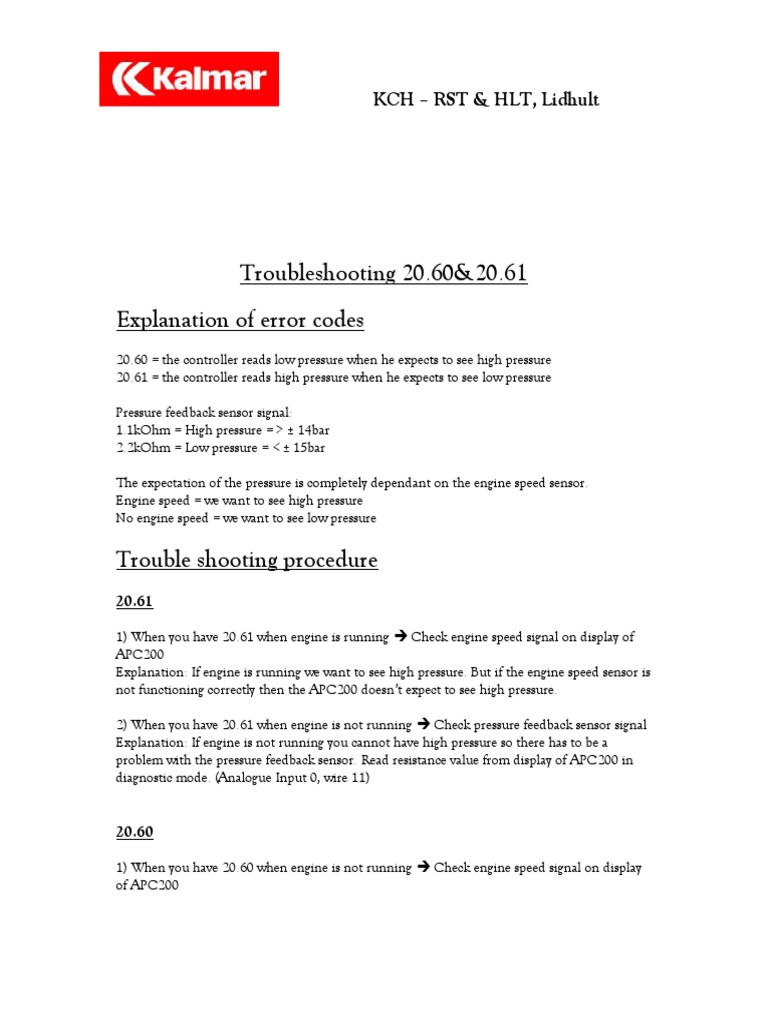 20.60 20.61.codes - Trouble.shooting - Procedure | PDF | Troubleshooting | Manufactured Goods
