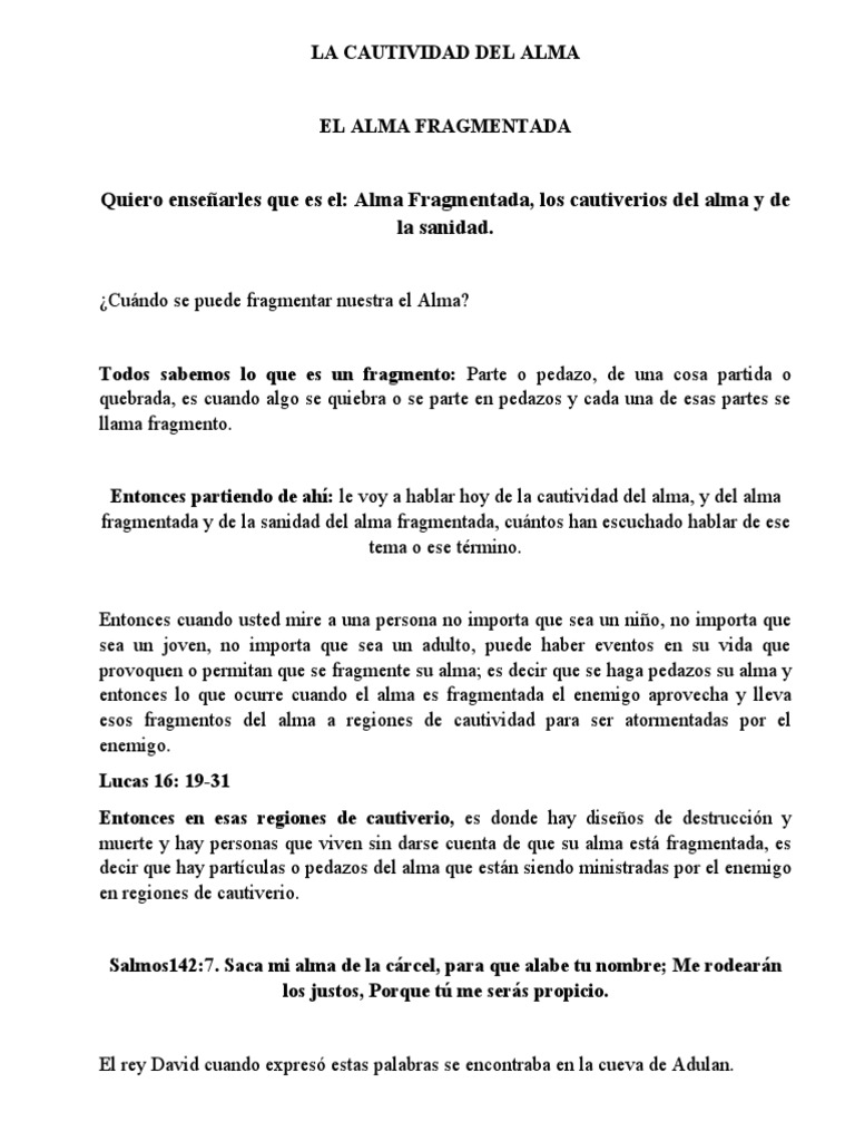 02 - El Alma Fragmrntada y La Cautividad Del Alma | PDF | Pecado ...