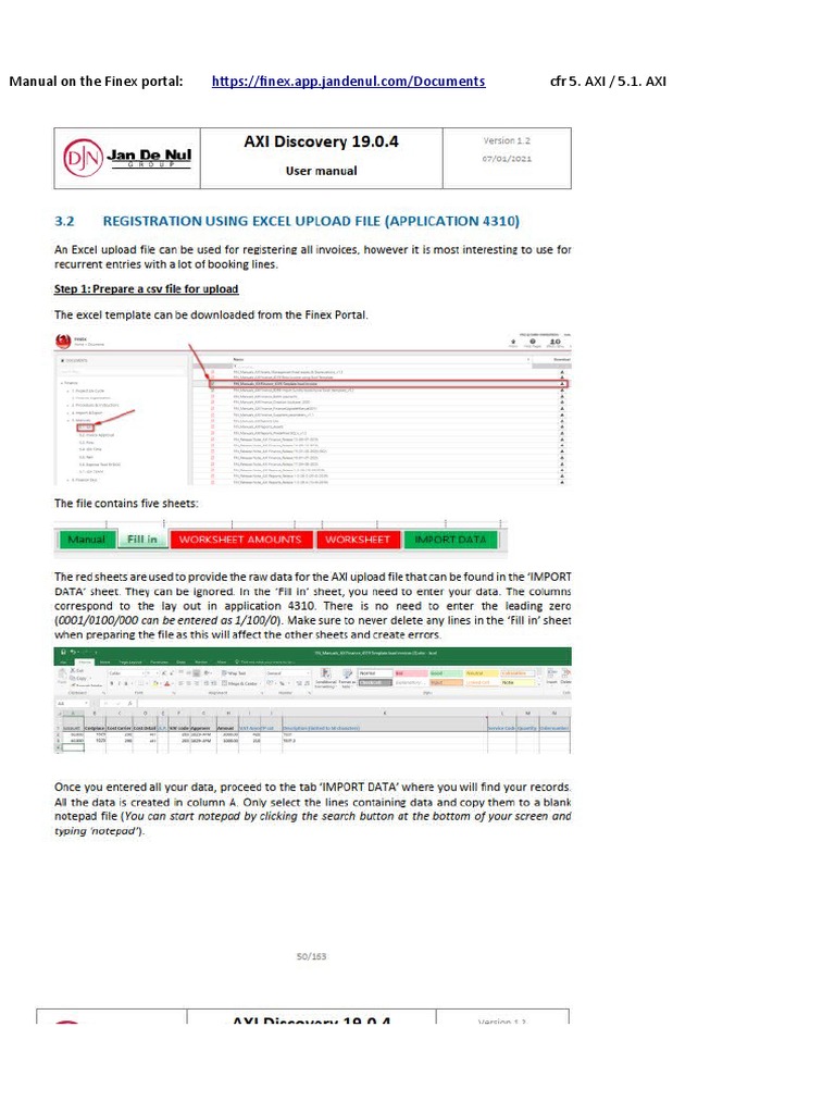FIN - Manuals - AXI Finance - 4310 Template Upload Purchase Invoices - 01 2021 | PDF