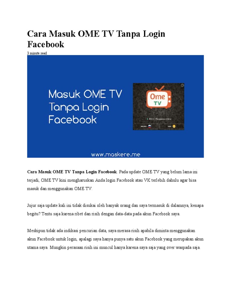 Cara Masuk OME TV Tanpa Login Facebook | PDF
