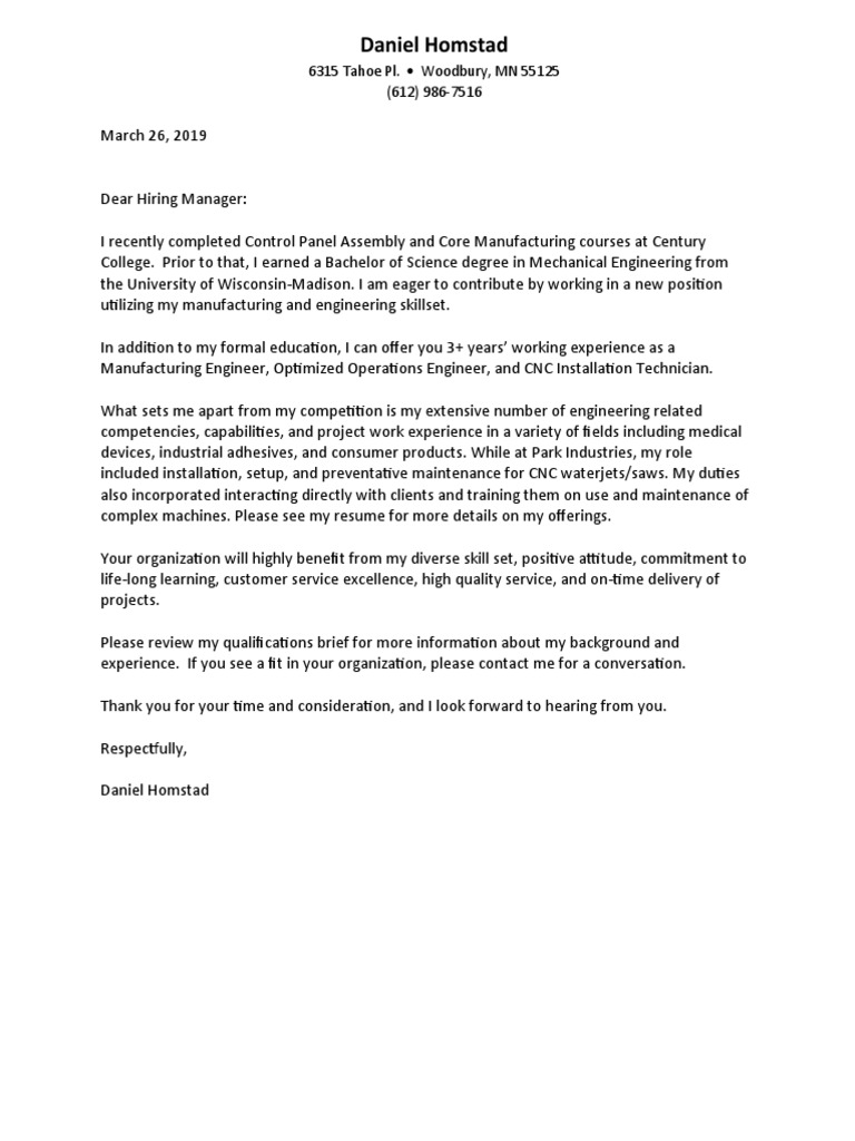 Daniel Homstad - Cover Letter - 2 | PDF | Business | Technology ...