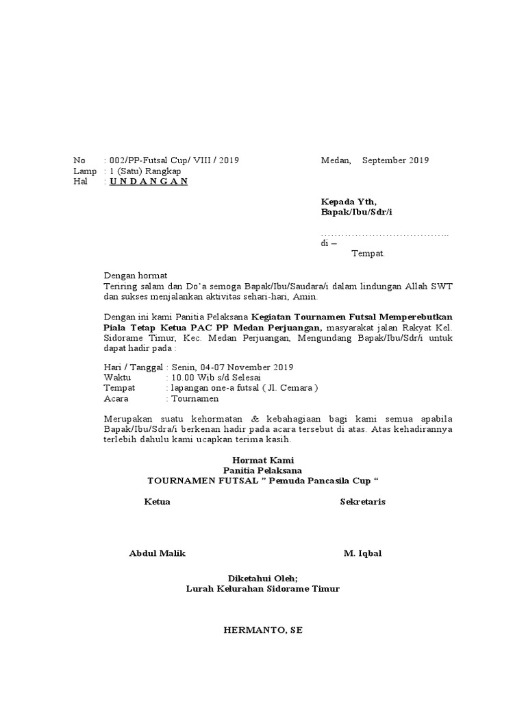 Undangan Turnamen Futsal Pemuda Pancasila | PDF | Olahraga & Rekreasi