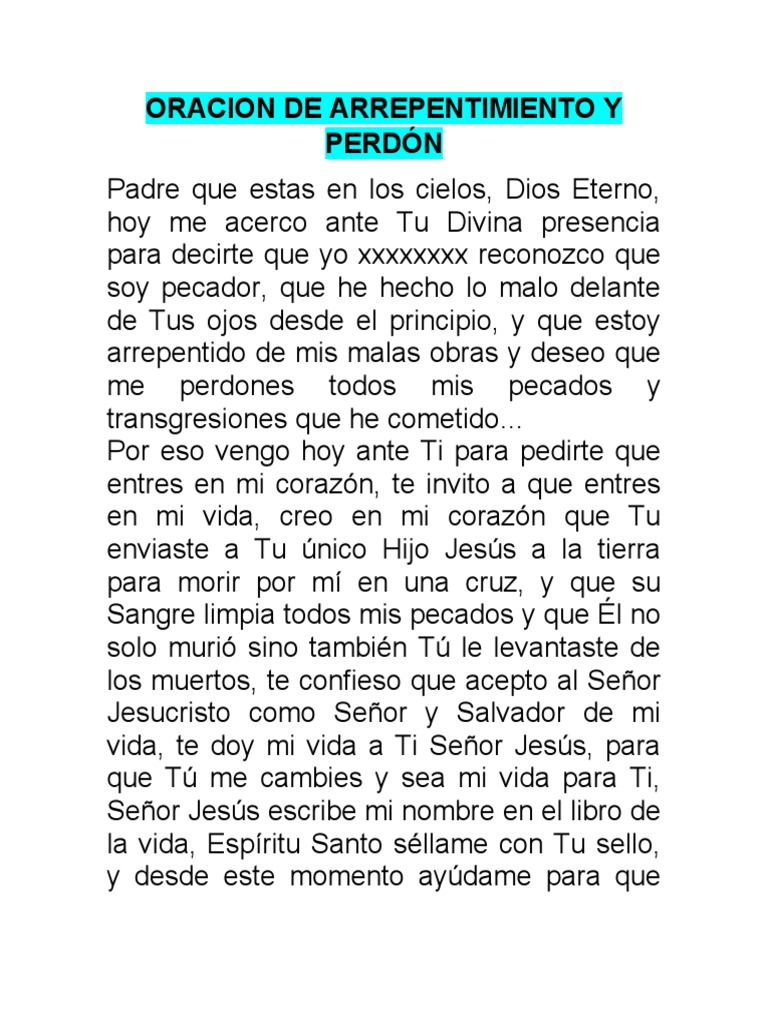 Oracion de Arrepentimiento y Perdón | PDF