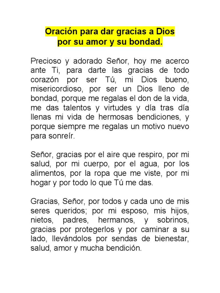 Oración para dar gracias a Dios | PDF