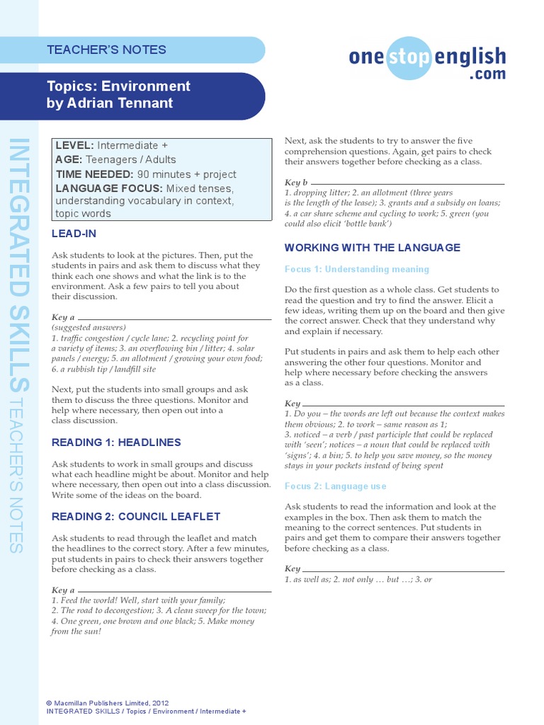 Topics Environment - Level Intermediate | PDF