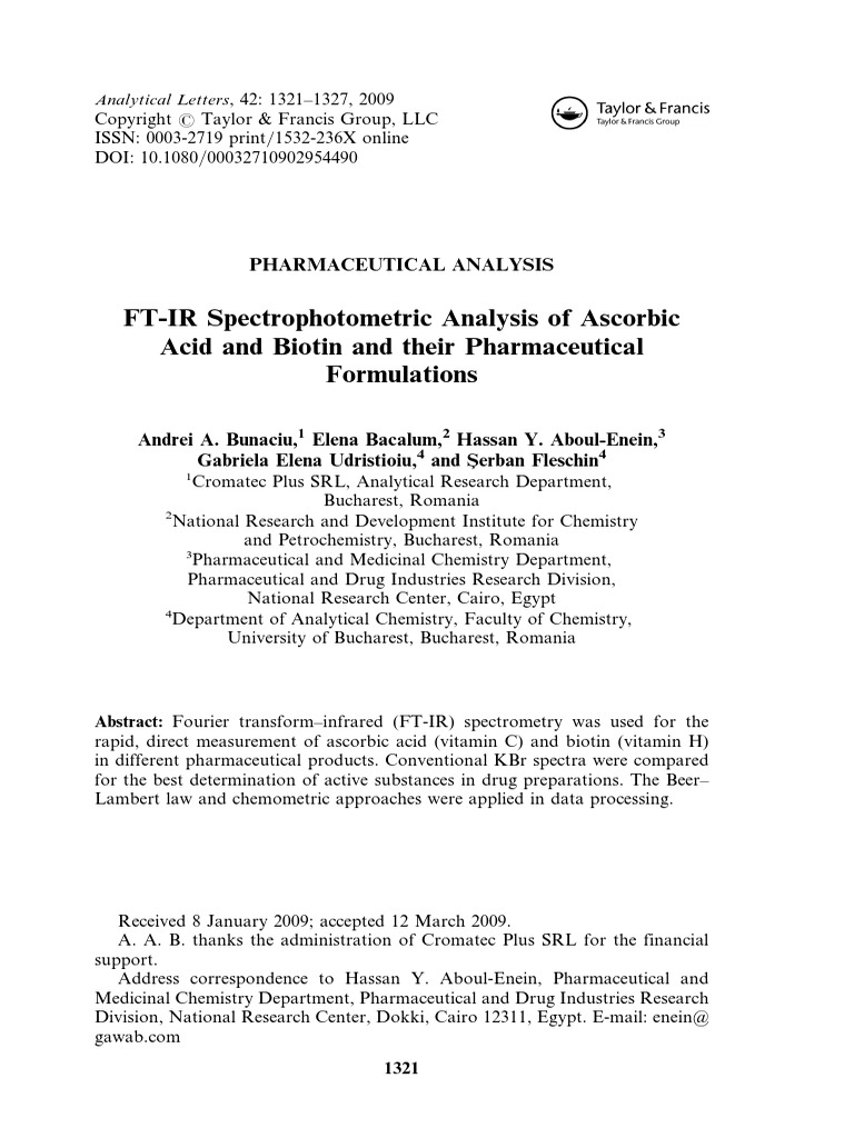 FT-IR Spectrophotometric Analysis of Ascorbic Acid and Biotin and Their ...