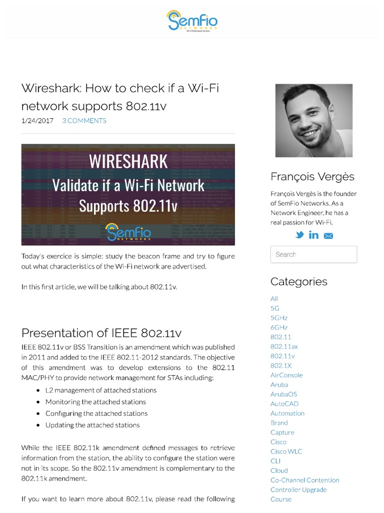 Wireshark - How To Check If A Wi-Fi Network Supports 802.11v - SemFio Networks | PDF