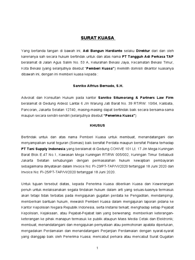 Draft Kuasa Somasi | PDF