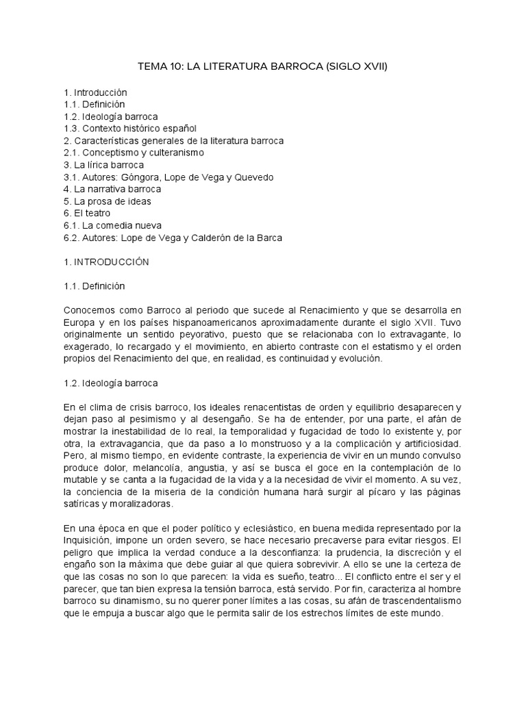TEMA 10: LA LITERATURA BARROCA (SIGLO XVII) | PDF