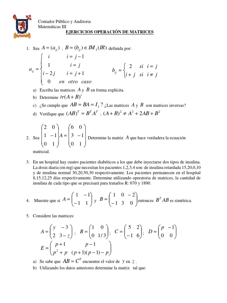 01 Guia 1 Operacion de Matrices 2-2-367215 | PDF | Matriz (Matemáticas) | Funciones y mapeos