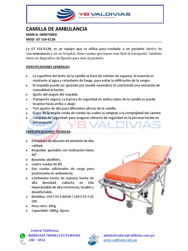 Camilla Ambulancia Marca Greetmed Modelo Gt510 012b | PDF