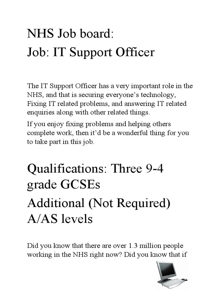 NHS IT Support Officer Job Overview | PDF
