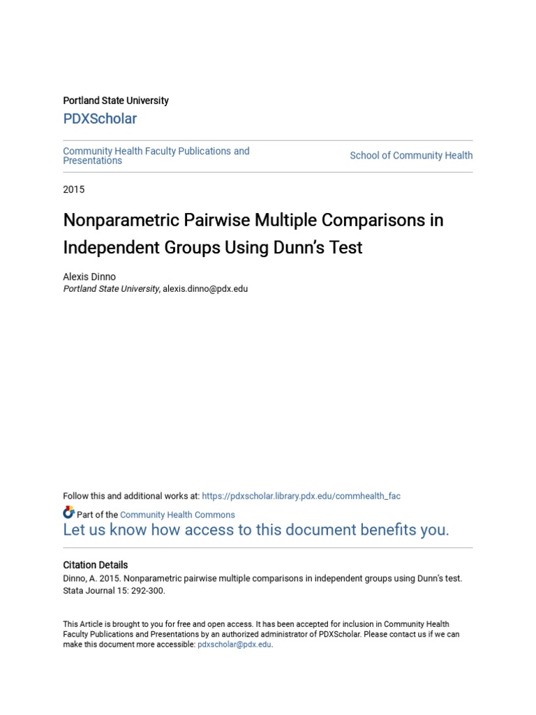 Nonparametric Pairwise Multiple Comparisons in Independent Groups | PDF ...