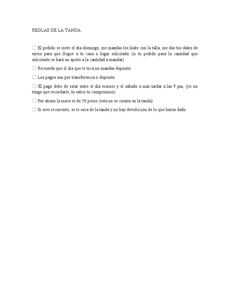 Reglas para Organizar una Tanda | PDF