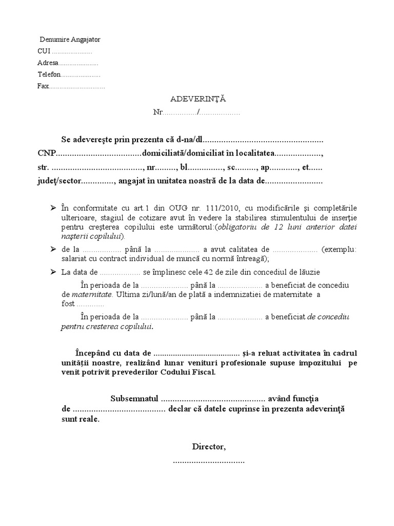 Adeverinta Stimulent Insertie | PDF