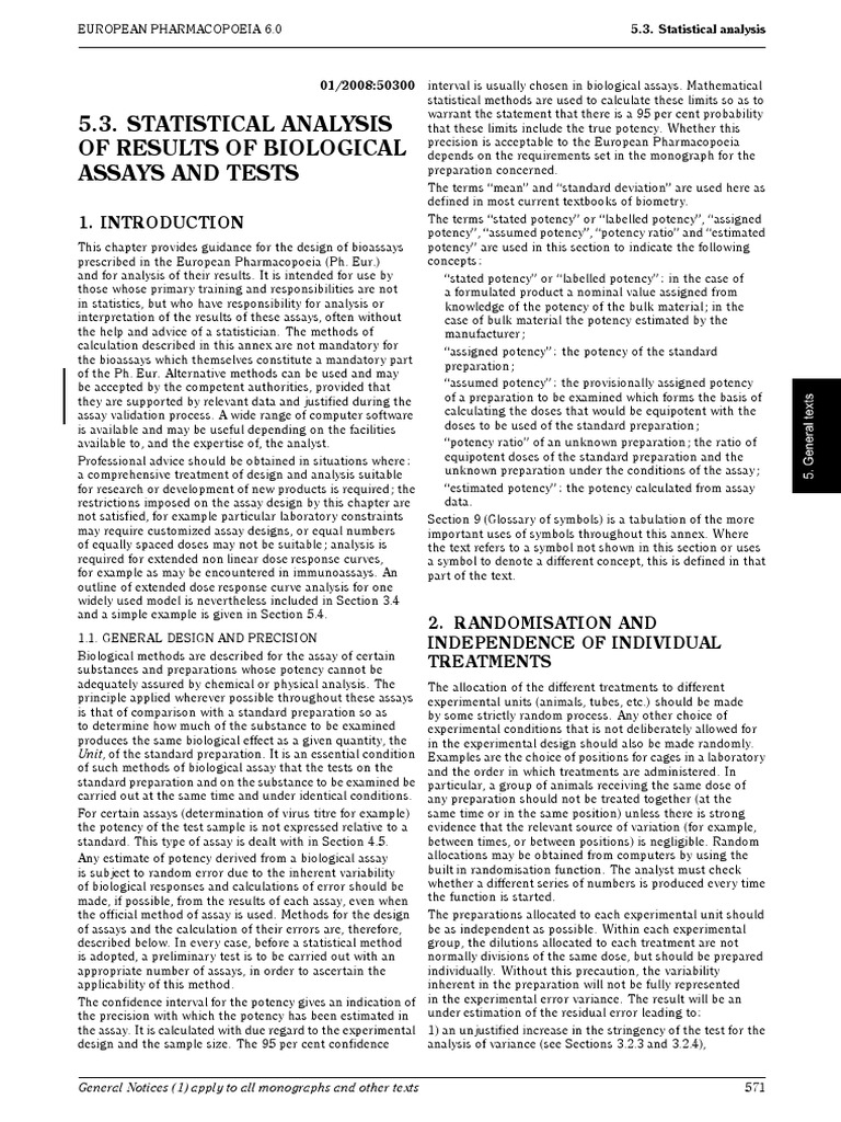 5.3. Statistical Analysis of Results of Biological Assays and Tests ...