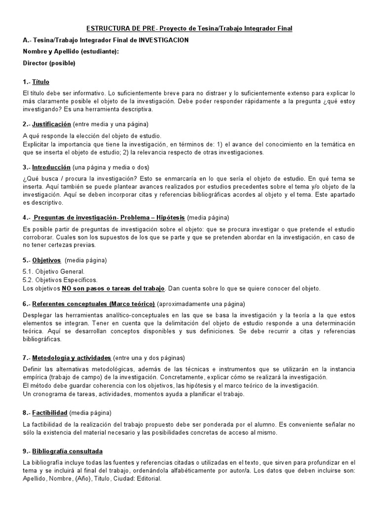 1 Estructura de Pre-Proyecto 2020 | PDF | Bibliografía | Teoría